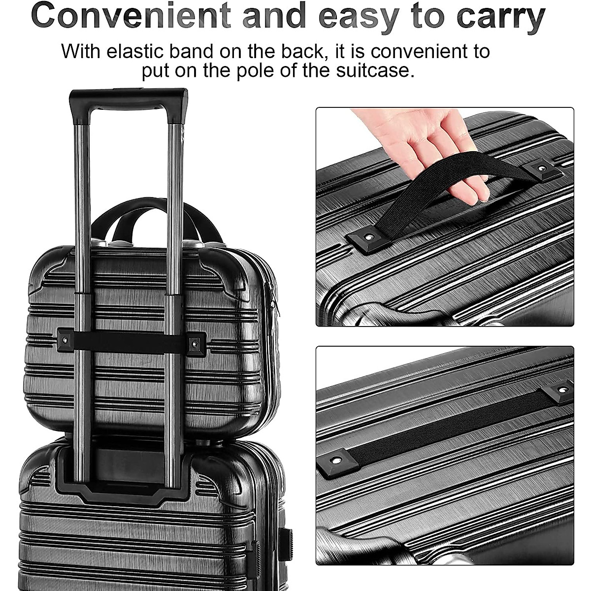 Hard Case Luggage 2 Piece Sets Carry On Luggage Lightweight With Spinner Wheels Rolling Suitcase 22x14x9 Airline Approved PC+ABS TSA Lock Hardshell Travel Carry On Hardside 14/20 Inch 2PCS,Black