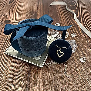 Beatilog Small Necklace Gift Box - Velvet Pendant Case Portable Round Jewelry Storage with Elegant Ribbon Bow for Birthday, Mothers Day, Christmas, Wedding, Anniversary (Blue)