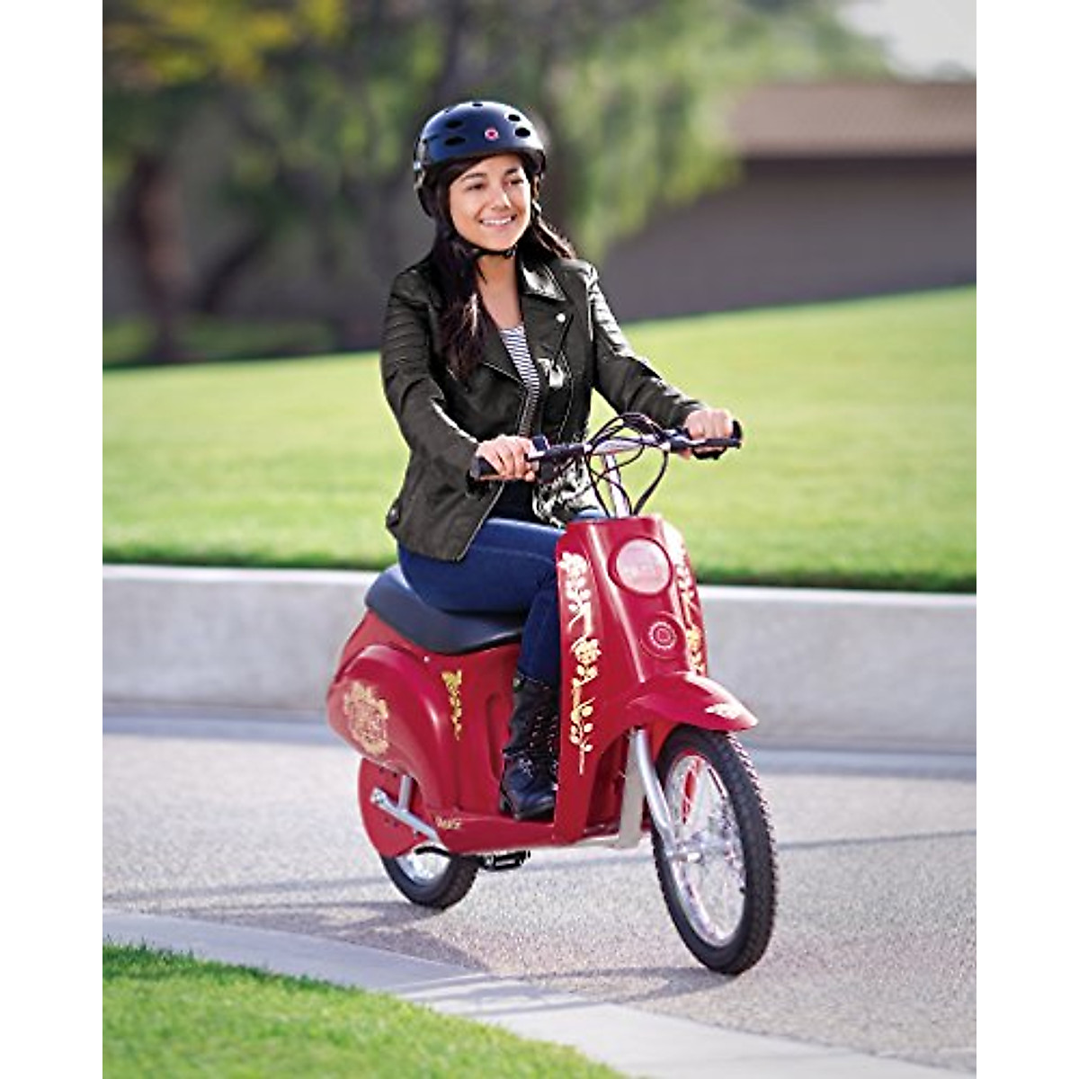 Razor Pocket Mod Bellezza - 36V Euro-Style Electric Scooter for Ages 14+, Up to 70 min Ride Time, 16" Pneumatic Tires, for Riders up to 220 lbs & V-17 Youth Multi-Sport Helmet, Gloss Black