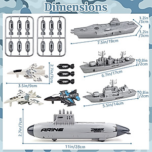 deAO Aircraft Carrier Toy Military Submarine Naval Ship Play Set with Planes Army Toy Battleship for Kids Boys Girls