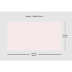 Coterie Light Pink Gingham Paper Tablecloth | Rectangle Tablecloth/Table Cover for Thanksgiving, Bridal and Baby Shower, Tea Party, Garden Party, Birthday Party | 8.5' by 4.5' Table Cloth Rectangle