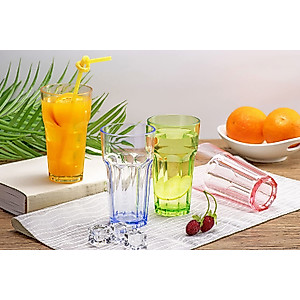 YOOJAM 13oz Plastic Drinking Glasses Tumblers Cups Glassware Kitchen Highball Water Juice Drinkware set for Kids Unbreakable BPA Free Dishwasher Safe 4 Assorted Colors