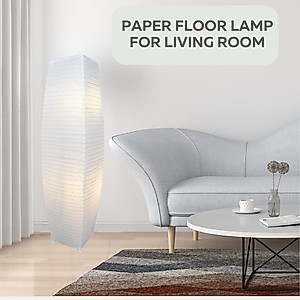 LIGHTACCENTS Japanese Style Rice Paper Floor Lamp - 50 Inches Tall, White Paper Shade, Chrome Base, On/Off Foot Switch - Ideal for Living Room