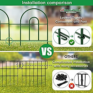 AMAGABELI GARDEN & HOME 35 Panels Decorative Garden Fence 50ft (L)x 18in(H) Rustproof Green Iron Landscape Folding Garden Fencing Panel Border Edge Edging Patio Flower Bed Animal Barrier For Dog