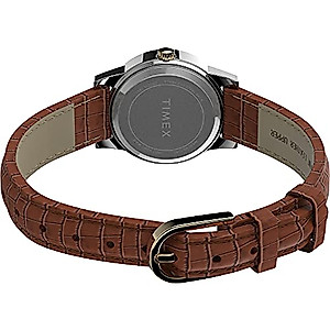 Timex Women's Essex Avenue 25mm Watch – Two-Tone Case White Dial with Brown Leather Strap