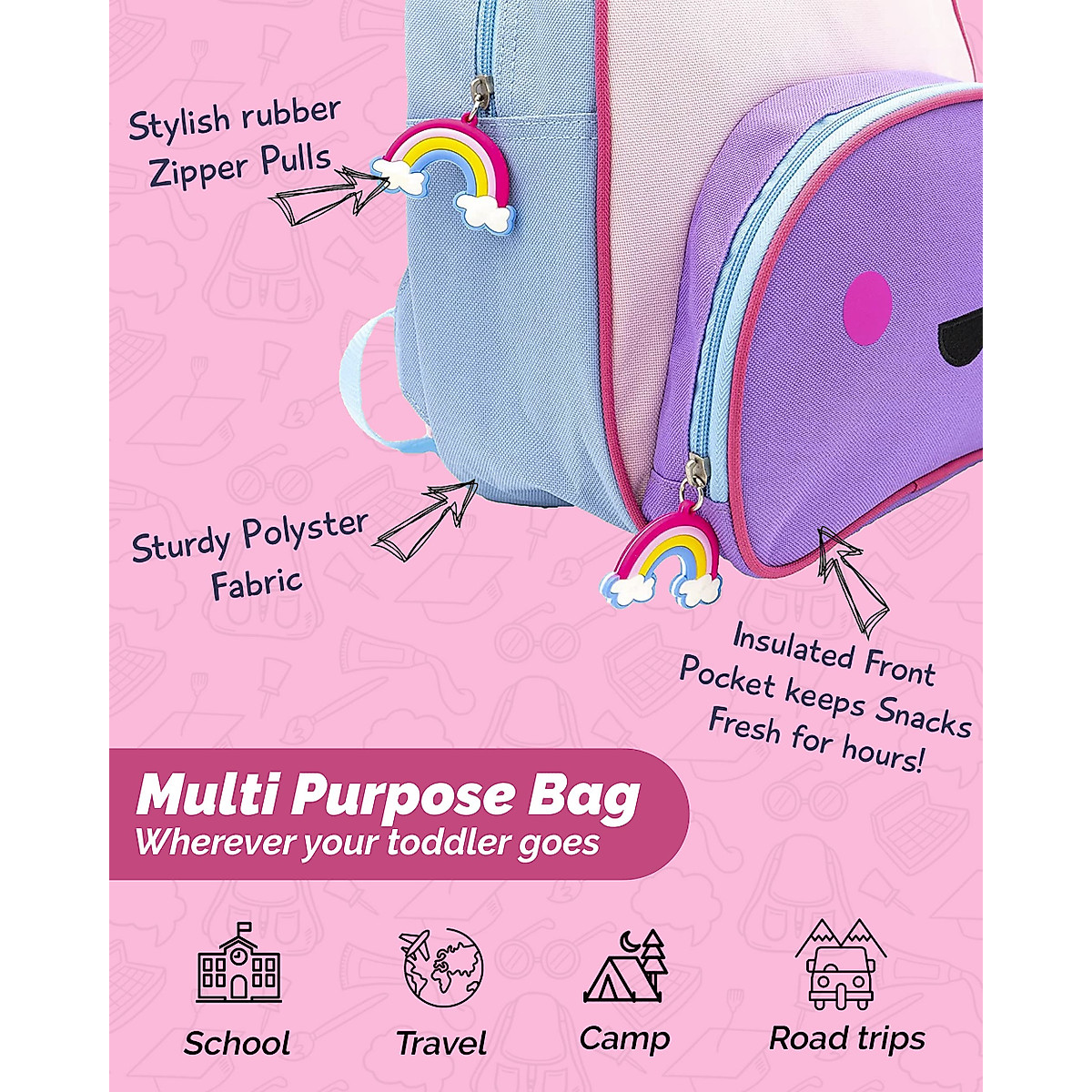 Toddler Backpack for Girls and Boys with Kids Lunch Bag - Unicorn Backpack for Girls and Lunch Bag Kids Backpack for School with Lunch Box Kids - Camp Travel Preschool Backpack - Unstoppable Unicorn