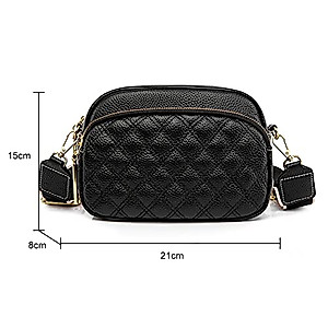 Camera Crossbody Bag for Women Genuine Leather Wide Strap Shoulder Bag Purse Trendy Design Camera Purse Crossbody Top Zip