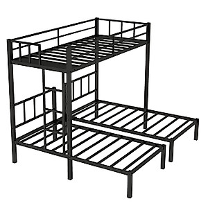 Bellemave Metal Triple Bunk Bed for 3, Twin over Twin&Twin Size Bunk Bed with Built-in Shelf, Can be divided into 3 Separate Beds, for Kids Teens Adults (Black)