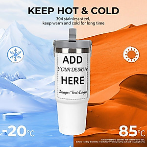 Personalized Tumbler with Handle|Custom Coffee Tumbler with Lid and Straw|Design Your Own Text/Photo Car Cup Holder|Stainless Steel Cup for Gym/Work/Travel Mug Gift for Women&Men(30oz)