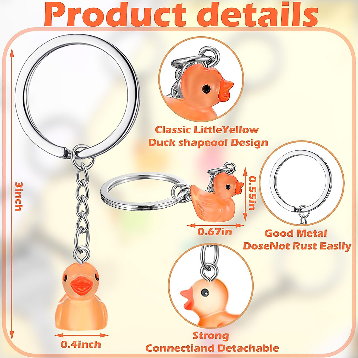 Mini Duck Keychains Glow in the Dark Duck Keychains Duck Party Favors Light up Tiny Duck for Birthday Baby Shower(48 Pcs)