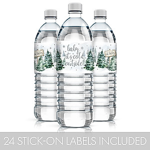 Baby It's Cold Outside Winter Baby Shower Water Bottle Labels, Waterproof Stickers for Water Bottles - 24 Count