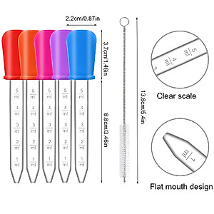 Basic Model 22 Pack Liquid Droppers for Kids Crafts, 5ml Clear Medicine Eye Dropper, Silicone and Plastic Pipettes with Bulb Tip and Clean Brush for Candy Mold
