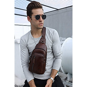Sling Bag, Leather Chest Bag Crossbody Shoulder Business Backpack Outdoor Coffee