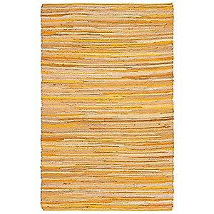 SAFAVIEH Rag Rug Collection 4' x 6' Yellow / Multi RAR130H Handmade Boho Stripe Cotton Area Rug