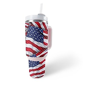 MightySkins Carbon Fiber Skin Compatible with Stanley The Quencher H2.0 FlowState 40 Oz Tumbler - Patriot | Protective, Durable Textured Carbon Fiber Finish | Easy to Apply, Remove, and Change Styles