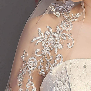 Ursumy Wedding Lace Veil Short Sparkle Waist Veils 2 Tier Soft Tulle Bridal Veils with Comb (White)