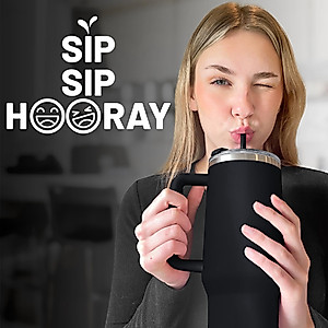 Crave Cups 40oz Tumbler with Lid and Straw l Reusable Spill Proof Double Wall Insulated Stainless Steel Water Bottle Travel Mug l Cupholder Friendly Vacuum Sealed Tumbler with Handle (Obsidian)