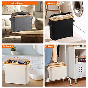 Fenteer Bamboo Toilet Paper Basket Storage with Lid and Handle, Toilet Roll Storage Box, Free Standing Toilet Paper Holder Stand for 12 Rolls, Paper Organizer for Bathroom Kitchen, Style A(Gray)