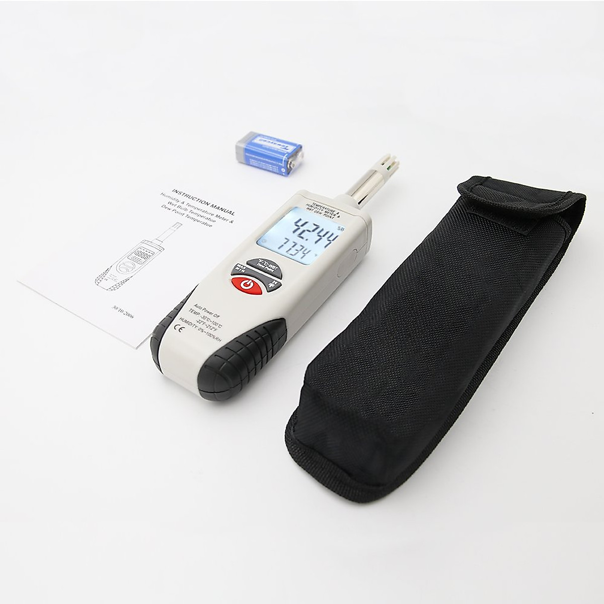 Hygro-Thermometer Psychrometer, Handheld Digital Humidity Temperature Meter with Dew Point and Wet Bulb Temperature, Dual Display Temperature & Humidity, Hti-Xintai