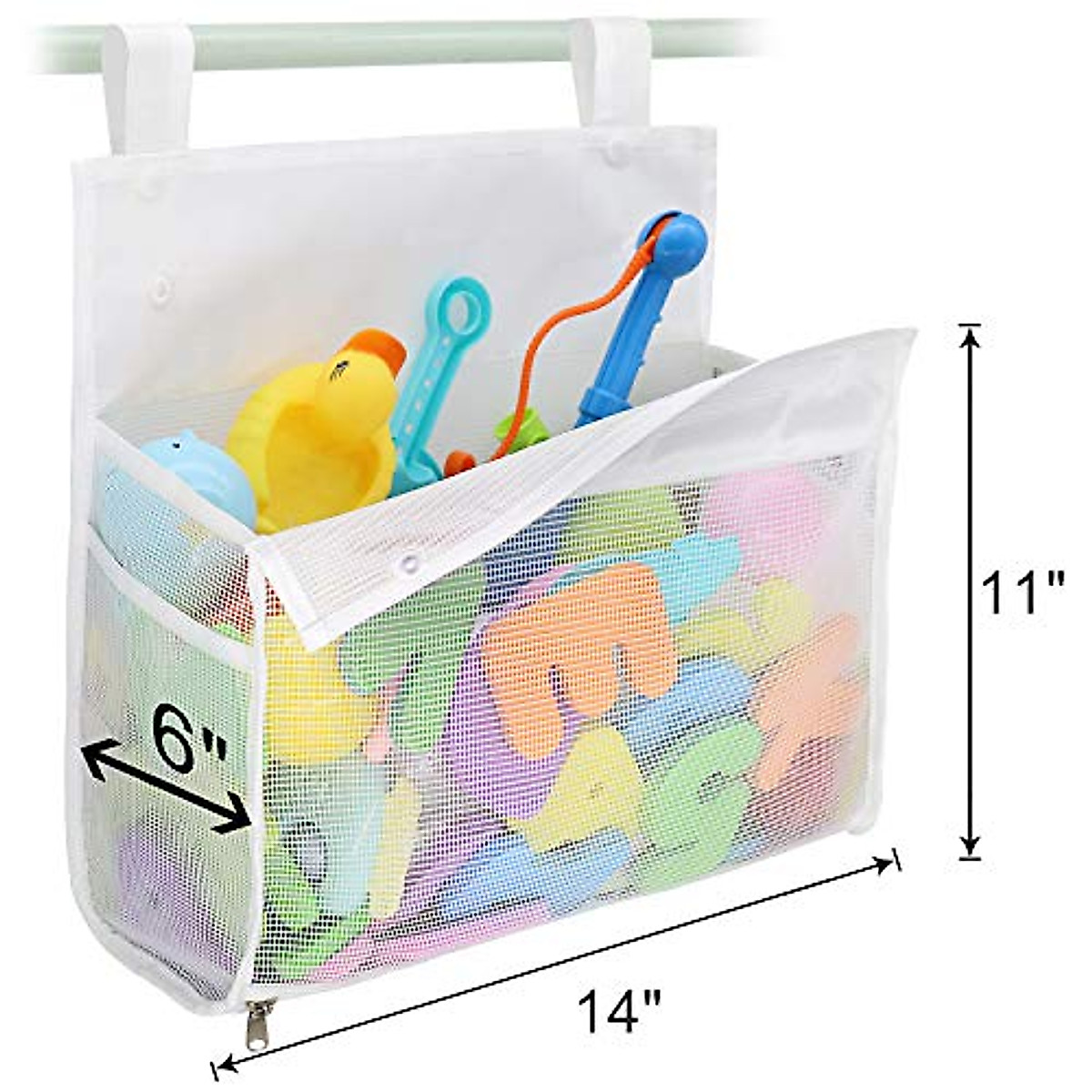 Bath Toy Organizer Multiple Ways to Hang, Extra Large Opening Bathroom Toy Holder, Bottom Zipper Bathtub Toy Storage Bag (White)