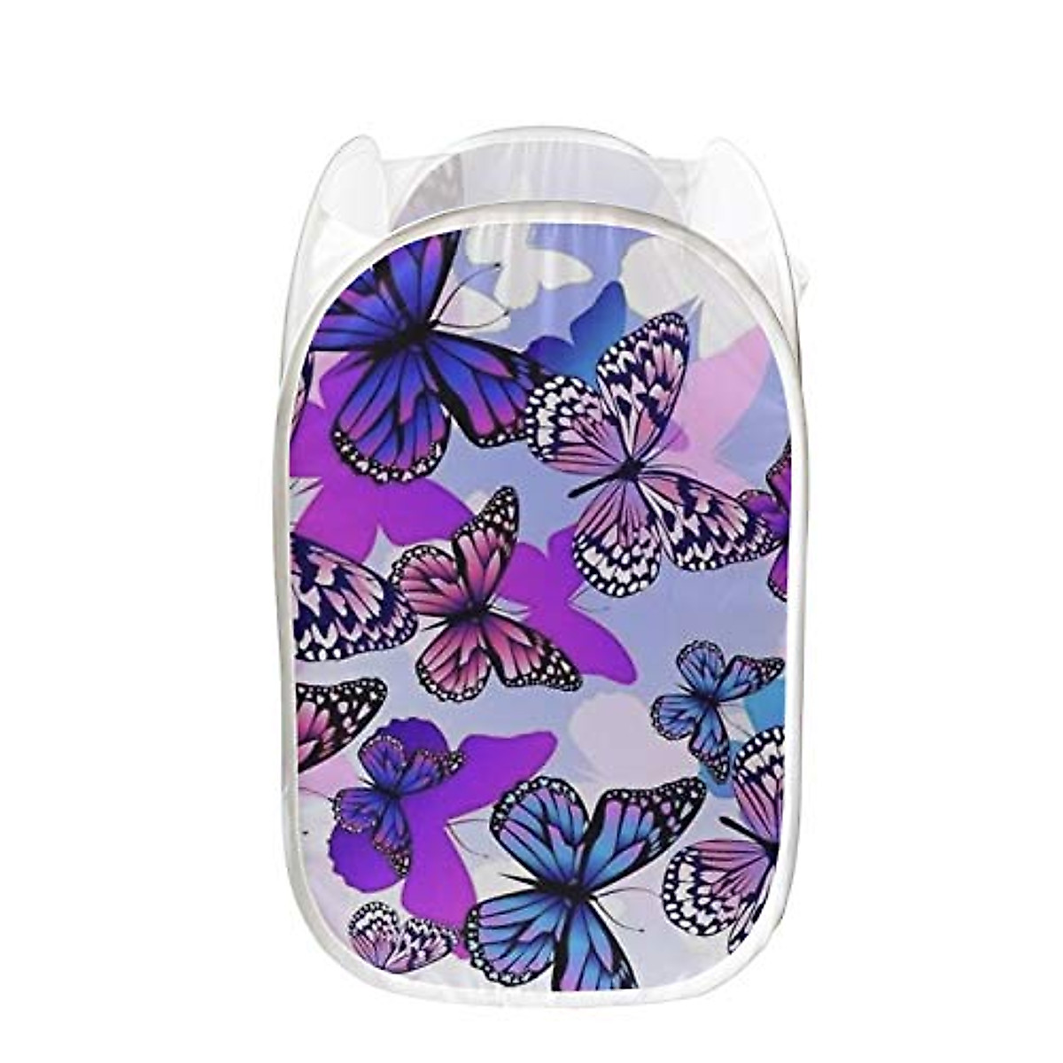 Howilath Purple Butterfly Collapsible Fabric Laundry Hamper, Foldable Clothes Bag, Folding Washing Bin - L