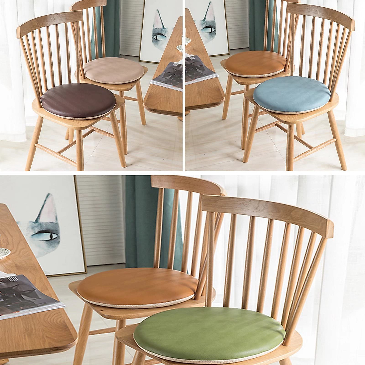 ZIBENE Faux Leather Kitchen Chair Pads, Round Chair Cushions 16 Inch, Seat Cushions for Dining Room Chairs Thick Memory Foam, Waterproof Seat Pads for Chairs Dining Outdoor Indoor Black