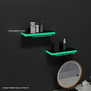 WCKOMA Glow in Dark Floating Shelves 2 Pack 24 inch, Modern Wall Shelves for Living Room, Kitchen, Bedroom, Bathroom, Office, Display Storage, 2 Black Floating Wall Shelves for Wall Decor