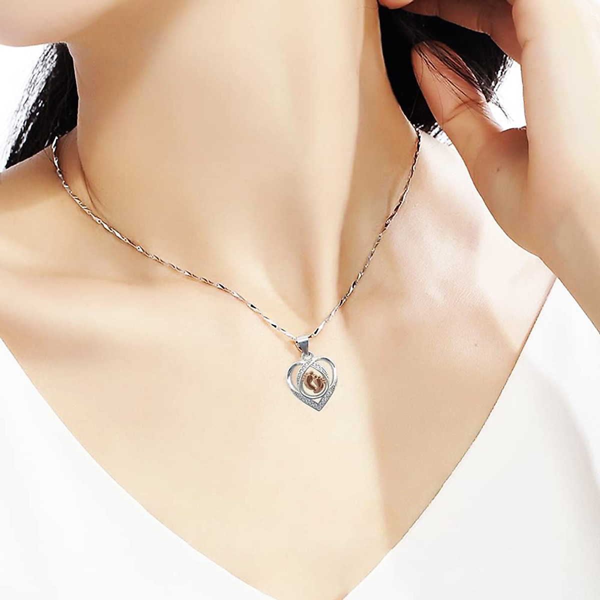 DYNUOTR Mom to Be Gift, Heart Baby Foot Necklace, 925 Sterling Silver, Baby Shower Gifts for Expecting New Mom, New Mom Gifts, Mother's Day Gifts for Her
