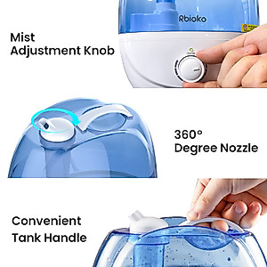 Rbioko 2.6L Cool Mist Humidifiers for Bedroom Whisper Quiet, Ultrasonic Vaporizer for Baby & Nursery, Indoor Plants & Whole House -Adjustable 360 Rotation Nozzle, Easy to Clean, Auto-Shut Off