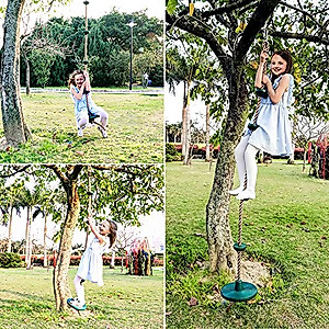 Climbing Rope with Platforms and Disc Swing Seat Set Playground Accessories Including Bonus Hanging Strap & Carabiner