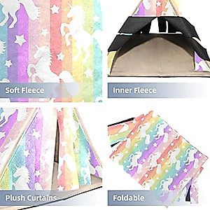 RATGDN Small Pet Hideout Colorful Unicorns and Star Pattern Hamster House Guinea Pig Playhouse for Dwarf Rabbits Hedgehogs Chinchillas