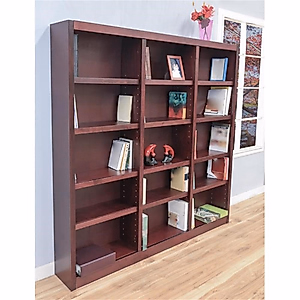 BOWERY HILL 72" Traditional Triple Wide Wood Bookcase with 12 Adjustable Shelves and 3 Fixed Shelves, Ready for Assembly, for Home/Office Use, in Cherry Finish