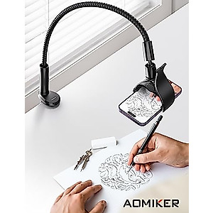 Aomiker Gooseneck Phone Holder for Bed - [2023 Upgrade Nylon Braid] 38” Flexible Lazy Arm Clip, 360 Adjustable Overhead Phone Mount for iPhone 14 13 12 11 Pro Max Mini Plus, all 4-7" Cellphone - Black