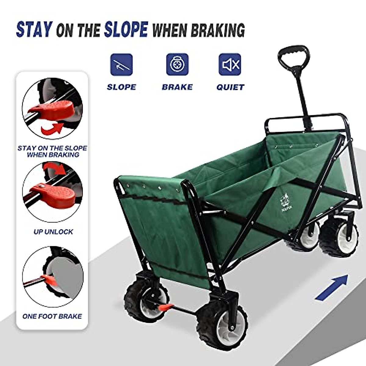 Collapsible Heavy Duty Beach Wagon Cart Outdoor Folding Utility Camping Garden Beach Cart with Universal Wheels Adjustable Handle Shopping (Green)