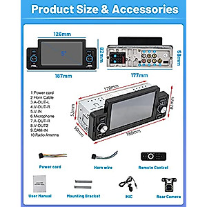 5'' Single Din Apple Carplay Car Stereo with Android Auto, Hikity HD Touch Screen Car Radio Bluetooth 5.1, Mirror Link, FM, Siri, SWC, Dual USB Input, Car Audio with Mic, Remote Control, Backup Cam