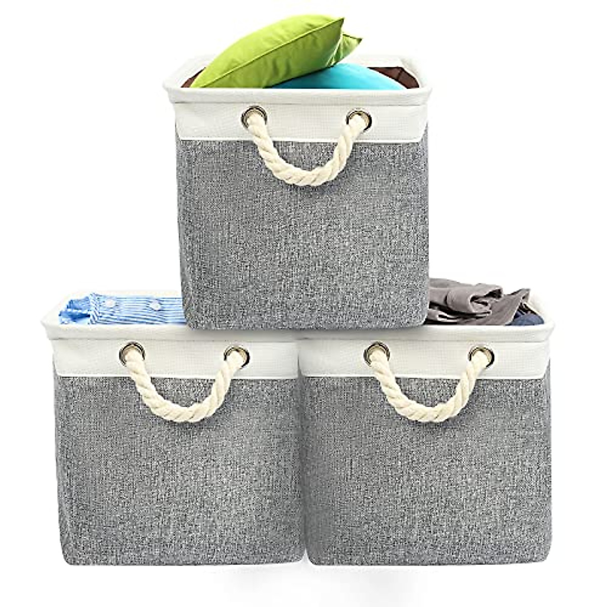 Jizfmion 12x12 inch Storage Cubes,Foldable Storage Bins 3-Pack,Decorative Fabric Organizer bin for Shelves,Clothes,Toys,Blankets,Office
