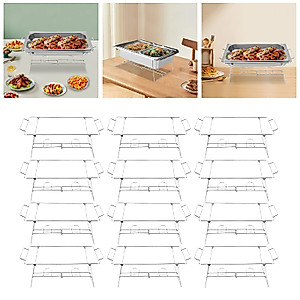 Gdrasuya10 12 Pcs Foldable Buffet Stand - Metal Chafing Rack with Wire Frame Holder - Serving Trays & Food Warmer - Catering Supplies for Wedding & Birthday Party, Silver