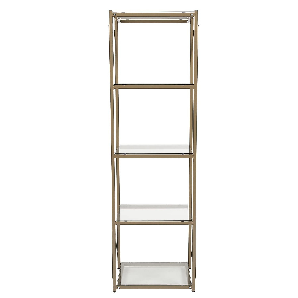 Flash Furniture Mar Vista Collection 4 Shelf 64"H Cross Brace Glass Bookcase in Matte Gold