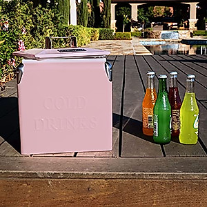 Permasteel 14-Quart Small Cooler Ice Chest | Retro Vintage Classic Style Hard Metal Cooler, PS-A205-14QT-PK, Beverage Cooler for Camping Beach Picnic, Pink