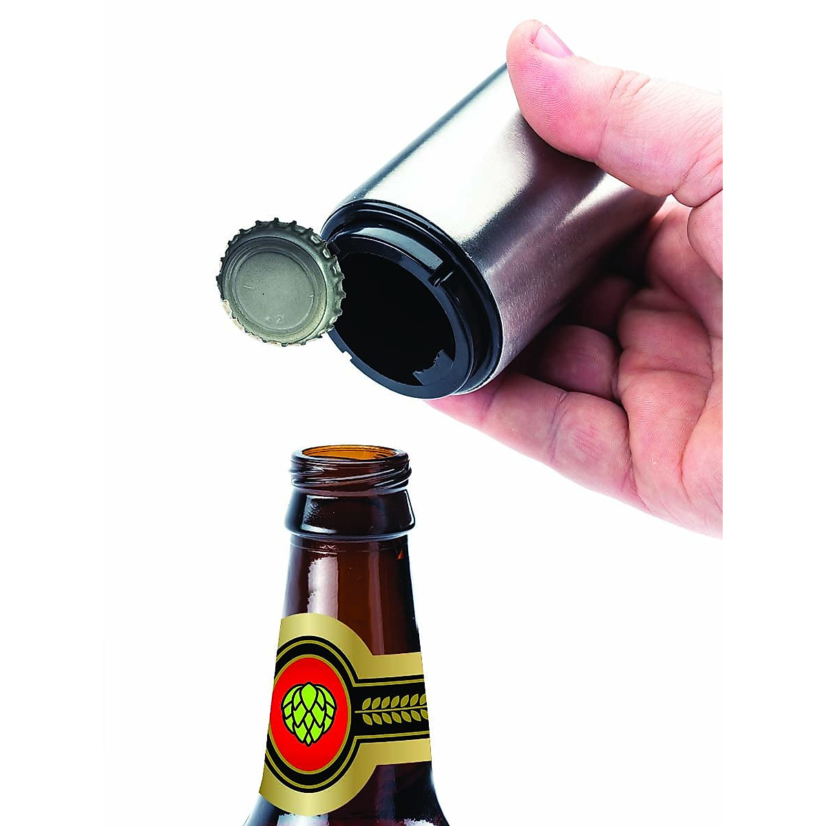 Jokari Magnetic Automatic One Handed Bottle Top Pop Opener. Easily Open Any Pry Top Beverage Without Damaging the Cap With 1 Push Single Handedly. Perfect Bar Accessory for Beer and Gadget Lovers (1)