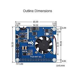 waveshare Power Over Ethernet (PoE) HAT for Raspberry Pi 4B/3B+, 802.3af/at PoE Network Standard, 5V USB-A&12V Header Outputs, PoE HAT Onboard Cooling Fan and MP8676 Buck Chip, Isolated