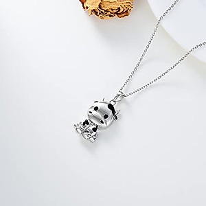 PROESS Cow Necklace Sterling Silver Cow Pendant Necklace Cow Jewelry Gifts for Women