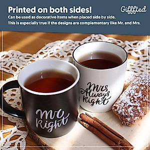 Triple Gifffted Mr Right Mrs Always Right Coffee Mugs Gifts Ideas for Couples, Wedding Anniversary, Engagement, Christmas, His & Hers, Bride and Groom, Parents, Newlyweds Bridal Shower, Ceramic 380ml
