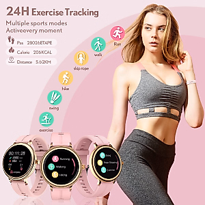Weybon Smart Watch for Women Fitness Tracker: 1.09'' Touch Screen Smartwatch for Android & iOS Phone with Waterproof IP68 gold pink
