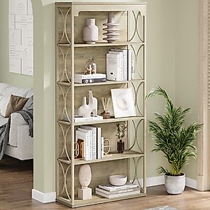 Tribesigns 5 Tier Book Shelf Tall Etagere Bookcase for Living Room, 70 inch Bookshelf Floor Standing Book Case Wood Bookshelves with Open Storage Shelves Metal Frame for Home Office Bedroom, Grey