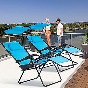 Goplus Zero Gravity Chairs, X-Large Folding Lounge Lawn Chair w/Canopy Shade & Cup Holder, Adjustable Folding Patio Recliner for Pool Porch Deck Oversize (Blue)