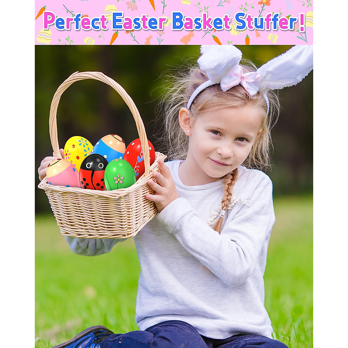 6 Pack Wooden Percussion Musical Shaker Prefilled Easter Eggs with Toys Inside Filled, Toddlers Easter Basket Stuffers Egg Fillers Montessori Toys Gifts for Kids Boys Girls Babies