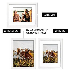 Frametory, 11x14 Picture Frame, Solid Wood, White Molding, Set of 1, Display 8x10 with Mat or 11x14 Without Mat - Tempered Glass Front, Wall Gallery Frame (White, 1 Pack)