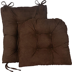 Klear Vu Omega Non-Slip Rocking Chair Cushion Set with Thick Padding and Tufted Design, Includes Seat Pad & Back Pillow with Ties for Living Room Rocker, 17x17 Inches, 2 Piece Set, Chocolate