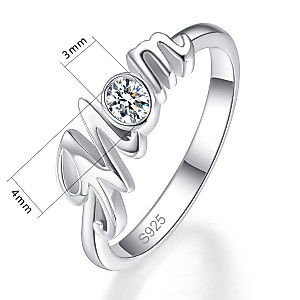 AVECON Mom Ring 925 Sterling Silver Oval Cut CZ Stackable Initial Letter Ring for Mother Size 9